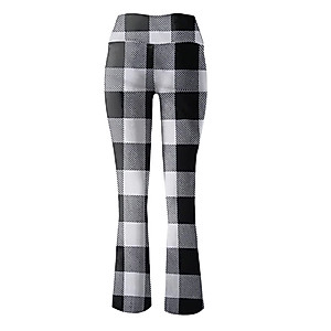 High Waisted Pants for Women 4 Way Stretch Comfy Non-See-Through Bootcut Yoga Plaid Printed Dress Pants Sweat Pants