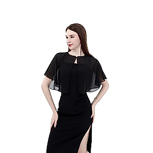 TONGFANTFL Capelets for Soft Chiffon Shawls Wraps Shrug for Wedding Evening Dress Cape Cover Up for Women (Black)