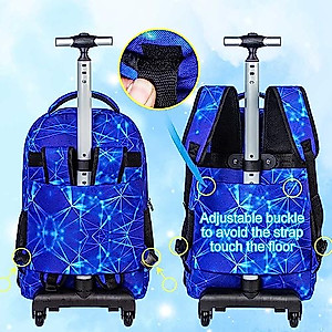 Rolling Backpack for Boys, 21 Inch Roller Wheeled Elementary Backpacks for Students School, Water Resistant Teens Bookbag Sets with Wheels - Blue