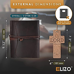 ELIZO Leather Bible Cover for Men Bible Case for Men Medium Leather Bible Covers for Women Bible Bag Mens Bible Cover Book Cover Bible Holder Bible Wrap Around Strap Bible Cover Gifts Carrying Case