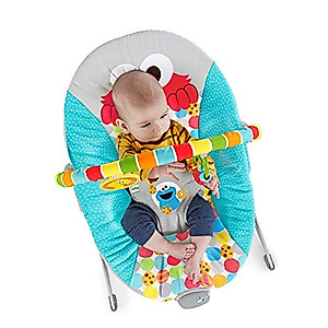 Bright Starts Sesame Street Baby Bouncer Soothing Vibrations Infant Seat - I Spot Elmo! with Cookie Monster and Big Bird - Removable-Toy Bar, 0-6 Months Up to 20 lbs