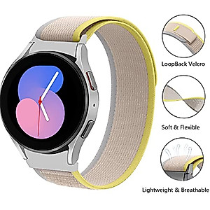 2 PACK Trail Loop Nylon Band for Samsung Galaxy Watch 6/5/4 40mm 44mm Band/6 Classic 43mm 47mm Band/5 Pro Band 45mm/4 Classic 42mm 46mm Band, Breathable Nylon Straps Women Men(Black/Milk White)