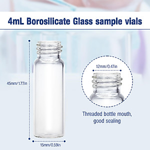 ALWSCI 144 PCS 1 Dram (4 ml) Clear Borosilicate Glass Liquid Empty Sample Vials, 15 mm Diameter x 45 mm Length, 13-425 Black Screw Caps with Natural PTFE/White Silicone Liner
