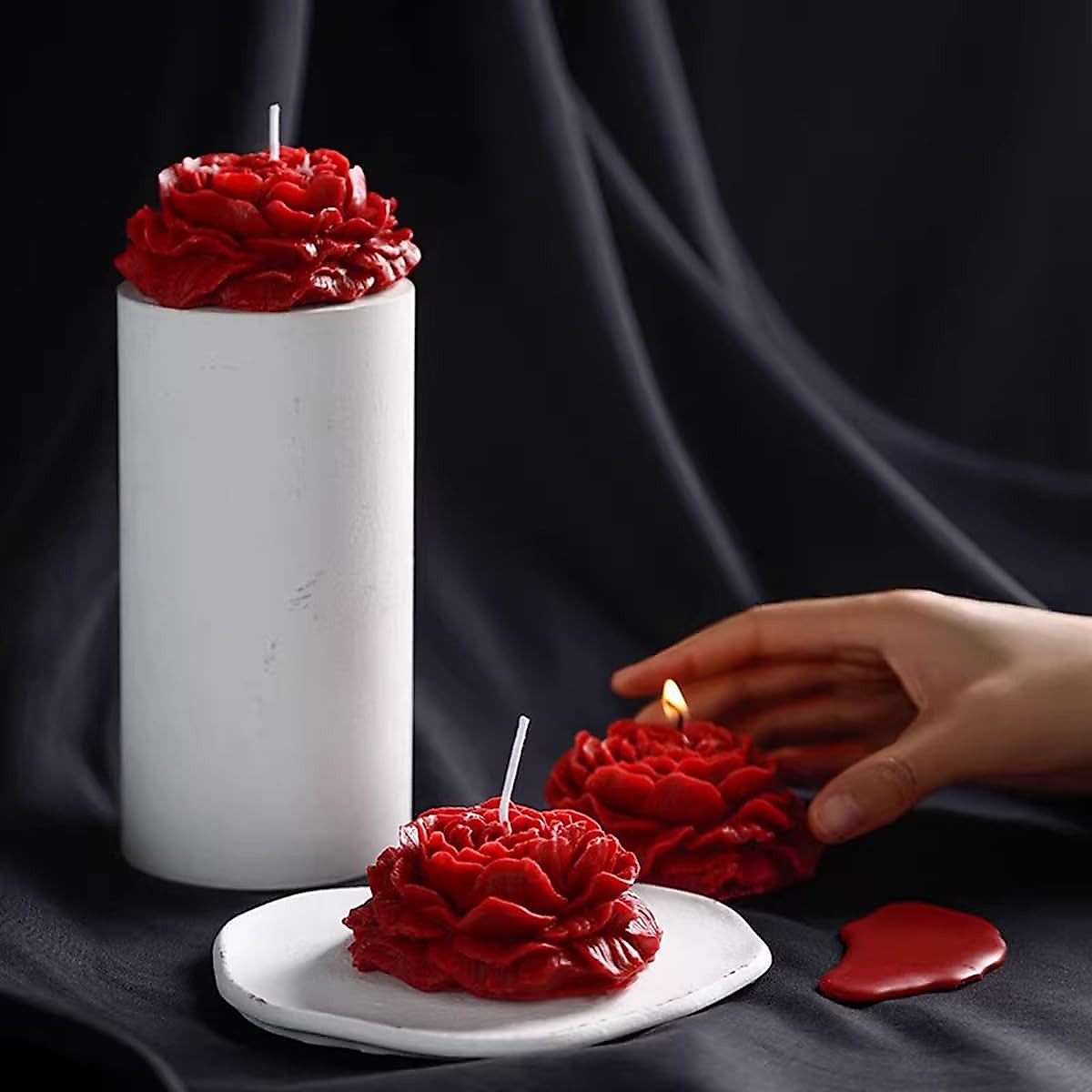 4 Pcs Low Temperature Candles Red Rose Flower Shaped Scented Candles Low Heat Romantic Wax Play Candles for Lovers Couples Wedding