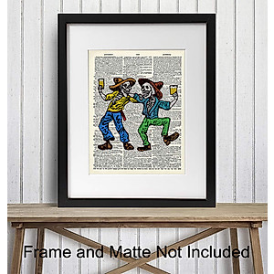 Day of the Dead Wall Art Poster - Halloween Mexican Skeleton, Sugar Skull Decor - 8x10 Home or Party Decoration for Living Room, Bedroom, Bar - Unique Gift for Men - UNFRAMED Print - Beer Party Bros