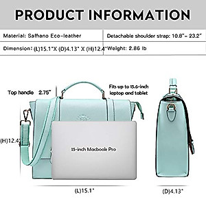 Laptop Briefcase for Women,15.6 Inch Work Tote Bag Trendy Computer Bag Business College Satchel Purse with Professional Protection Padded Compartment for Work School Travel,Mint
