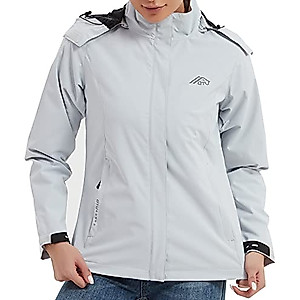 OTU Women's Waterproof Rain Jacket Lightweight Hooded Raincoat for Hiking Travel Outdoor Light Gray L