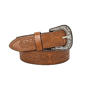 NociHah Retro-Western-Leather-Belts for Women and Men - Fashion Cowgirl Cowboy Waist-Belt Engrave Flower Buckle-Belt for Jeans Pants Dresses (Waist for 29"-39")