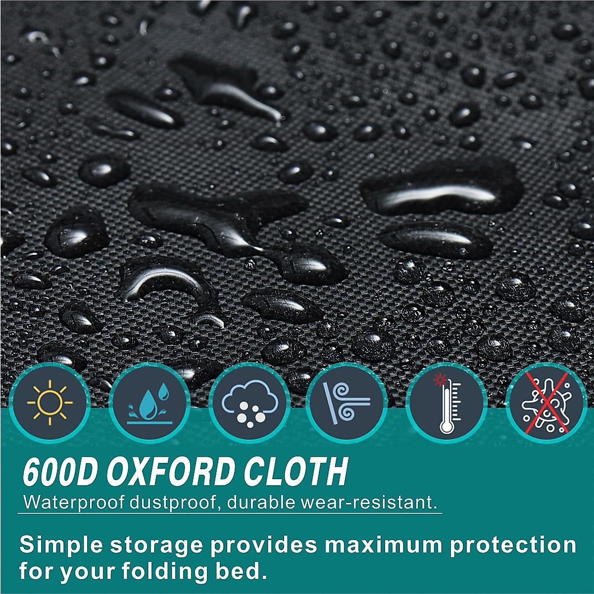 Folding Bed Storage Cover - 38" Waterproof Dustproof Universal Rollaway Bed Protector Cover - Fits 38 Inch Folding Bed (39 "L × 15" W × 44.8 "H) - Black