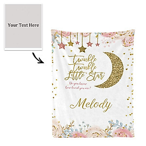Yeshop Twinkle Twinkle Little Star Floral Personalized Receiving Baby Blankets for Girls Boys Kids with Name,Customized Swaddle Blankets Gift for Newborn Crib Infants 30x40 Inches