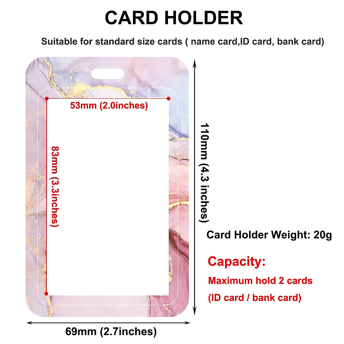 Badge Reels Retractable with Carabiner Reel Clip, Worker Badge Holder Belt Ferrule, Identity ID Badge Holder Case, Nurse Doctor Office School Teacher Name Credit Card Pocket (H-Marble Pretty)