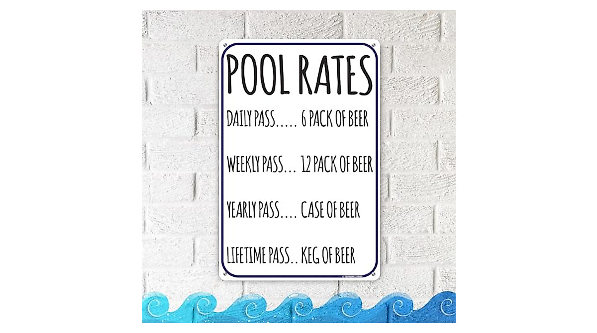 Funny Pool Rate Sign 12x8 Aluminum Decor for Bars & Pools