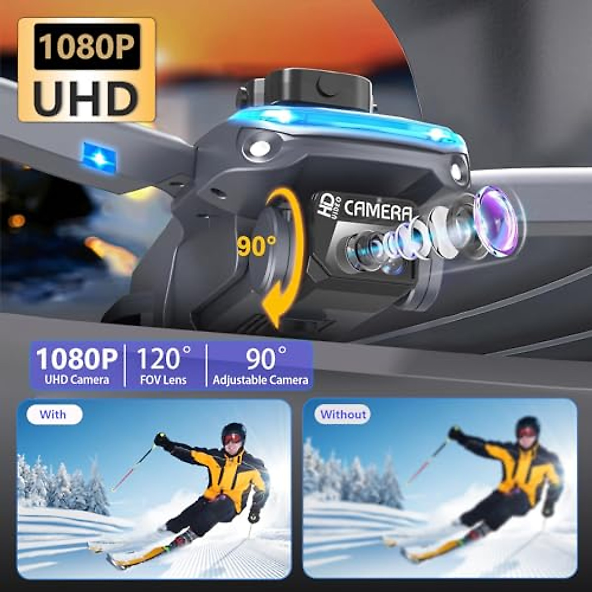 Mini Drone with Camera, Foldable Quadcopter for Kids and Beginners 1080P HD FPV with 2 Batteries, Altitude Hold, Headless Mode, One Key Take Off, Gesture Control, 360° Flip, Speed Adjustment, Kids Toy Easy to Play
