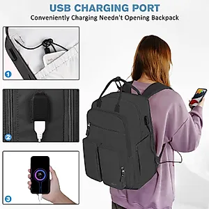 Mancro Travel Backpack for Women with TSA Laptop Compartment, 15.6 Inch Laptop Backpack with USB Charging Port and Dry-Wet Pocket, Fashion Computer Backpack for Women, Black