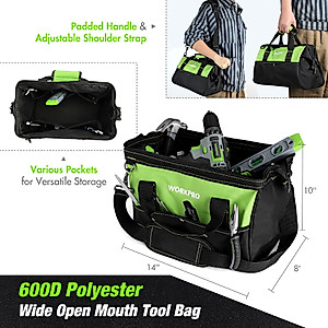 WORKPRO Cordless Drill Combo Kit, 157PCS Power Tool Set with 20V Cordless Lithium-ion Power Drill Driver, Cordless Drill Set With Wide Mouth Open Tool Bag