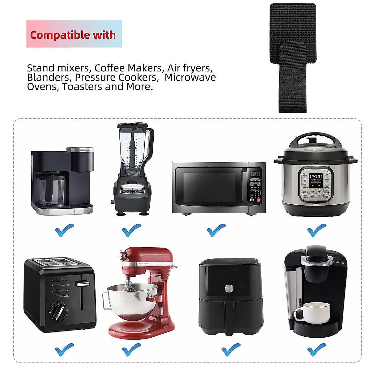 Cord Organizer for Appliances 12 Pack, SUITMAT Cable Organizer Cord Holder for Small Kitchen Appliances, Kitchenaid Stand Mixer Air Fryer Coffee Maker Pressure Cooker(Black)