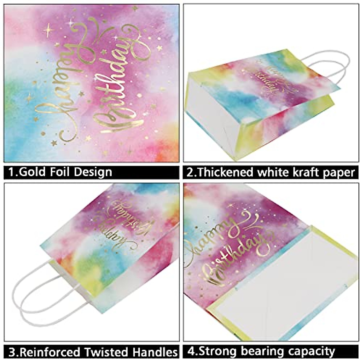 ECOHOLA Birthday Favors Gift Bags with Handle,30 pieces Gold Foil Birthday Kraft Paper Bags,Party Favor Bags for Goodie,Candy,Donut,Gifts - Size 9'(H) x5.5'(L) x3.2'(D)