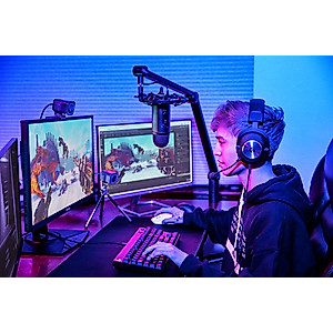 Blue Microphones Compass Premium Tube-Style Microphone Broadcast Boom Arm with Internal Springs, Desktop Clamp and Built-in Cable Management for Recording, Gaming, Streaming, Podcasting - Black