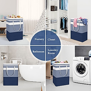 EpicTotes 1-Pack Large Laundry Basket, Collapsible Laundry Hamper, Freestanding Waterproof Laundry Bag, Tall Clothes Hamper-Extended&Reinforced Handles-for College Dorm, Family-Gradient Blue/88L