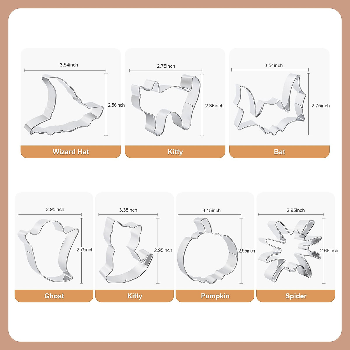 7PCS Large Halloween Cookie Cutters Set, Stainless Steel Metal Halloween Cookie Cutters Shapes - Witch's Hat, Pumpkin, Ghost, Bat Spidder and Cats (Halloween Cookie Cutter)
