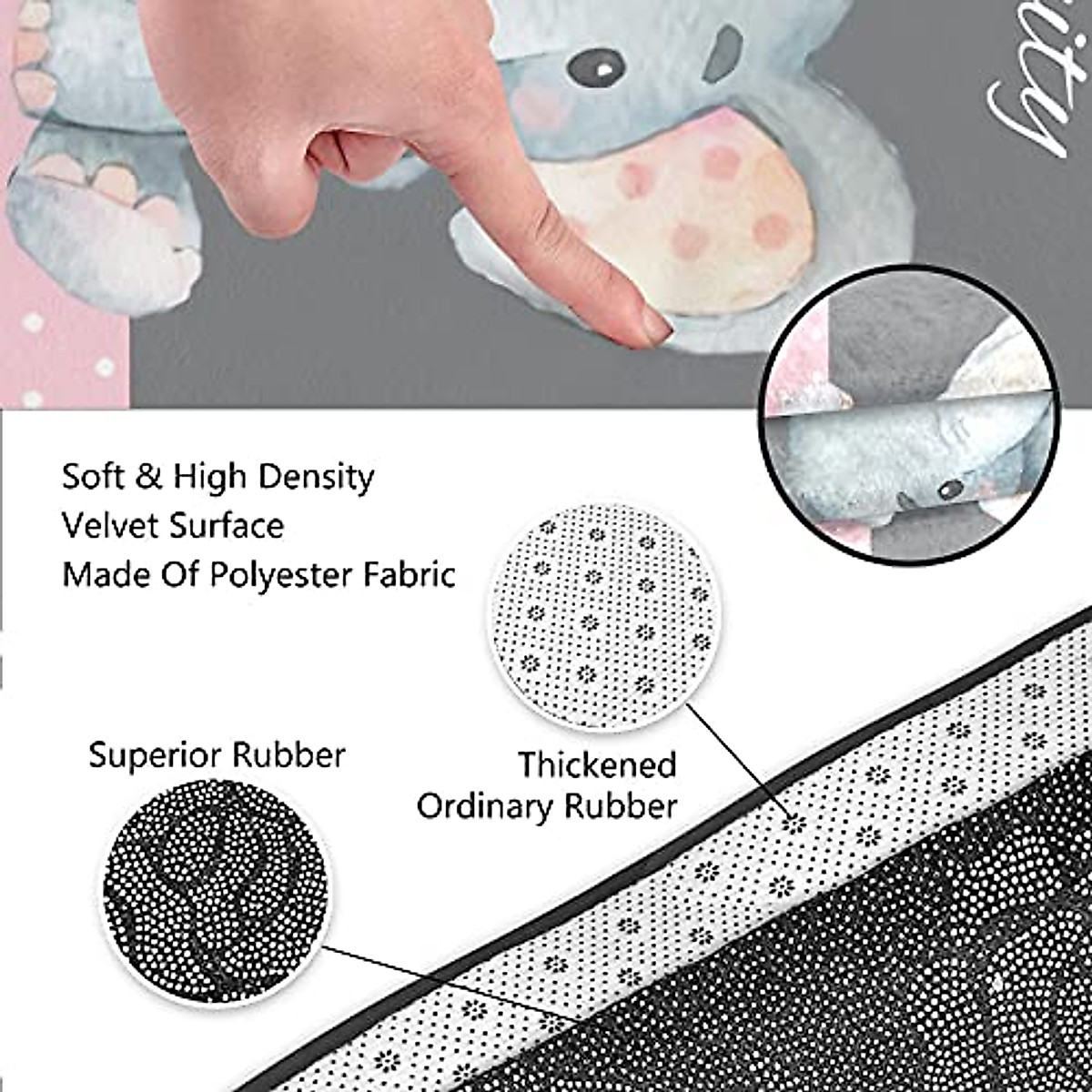 XOZOTY Custom Name Watercolor Elephant Pink Polka Dot Area Rugs Kitchen Bath Mat Washable Doormats for Patio Garden Porch 4'x5.2'