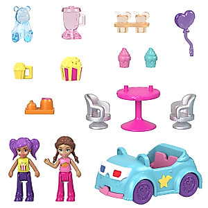 Polly Pocket Pollyville Dolls & Playset, Drive-in Movie Theater with 2 Micro Dolls, 1 Toy Car & 11 Accessories