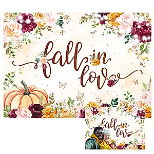 Fall in Love Background Decoration Autumn Watercolor Floral Pumpkin Background Suitable for Wedding Bridal Shower Photo Booth Props Decoration Supplies - 7×5Ft