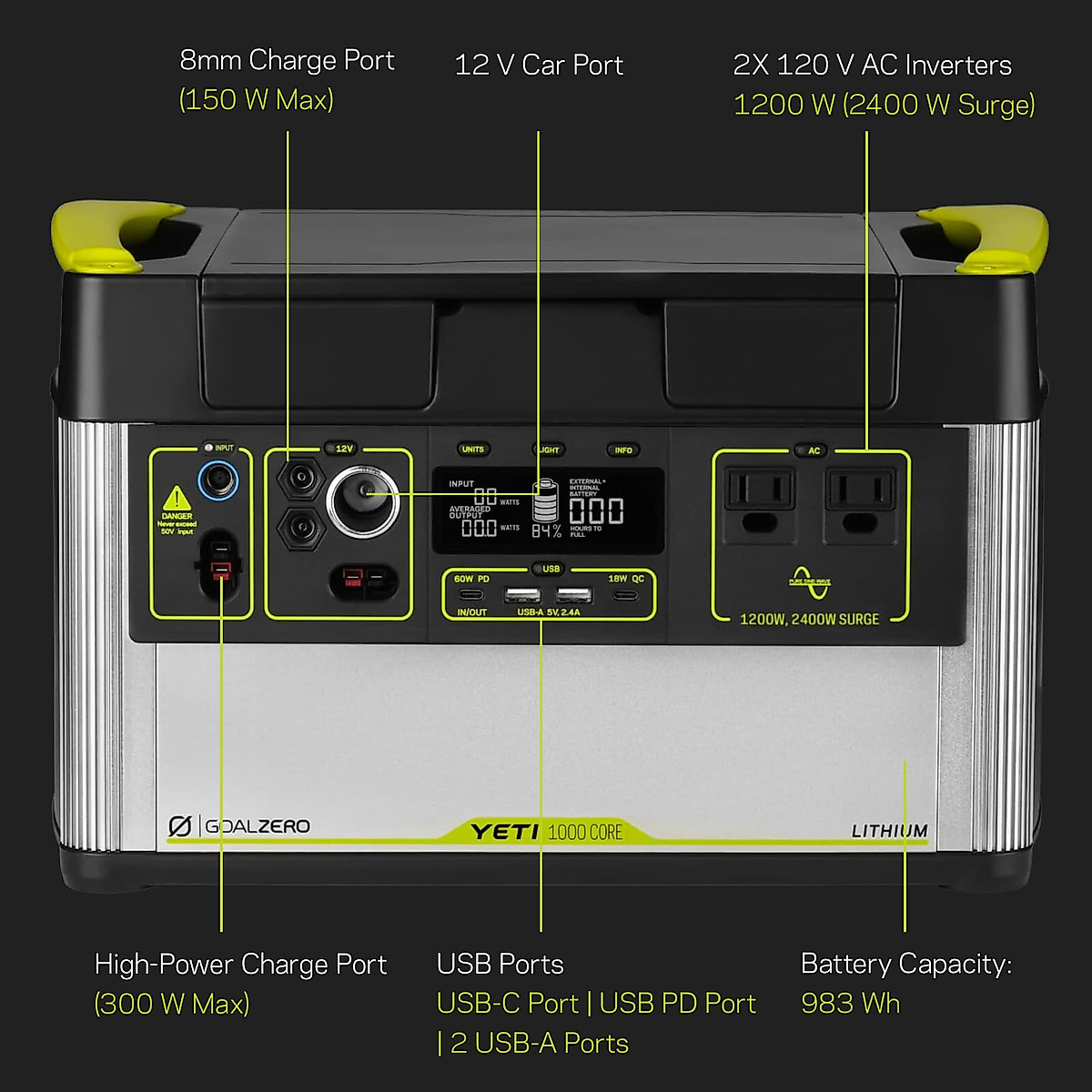 Goal Zero Yeti 1000 Core Portable Power Station, 1,000 W, Solar-Powered Generator (Solar Panel Not Included), USB-A/USB-C Ports and AC Outlets, Power for Camping (Yeti 1000 Core + Boulder 100BC)