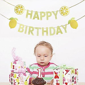 KUNGOON Lemon Happy Birthday Banner, Lemonade Birthday Party Decorations, 7 inches x 5.9 inches, Yellow