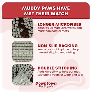 My Doggy Place Microfiber Dog Mat for Muddy Paws, 31" x 20" Light Gray with Paw Print - Absorbent and Quick-Drying Dog Paw Cleaning Mat, Washer and Dryer Safe - Non-Slip Rubber Backed Pet Mat, Medium
