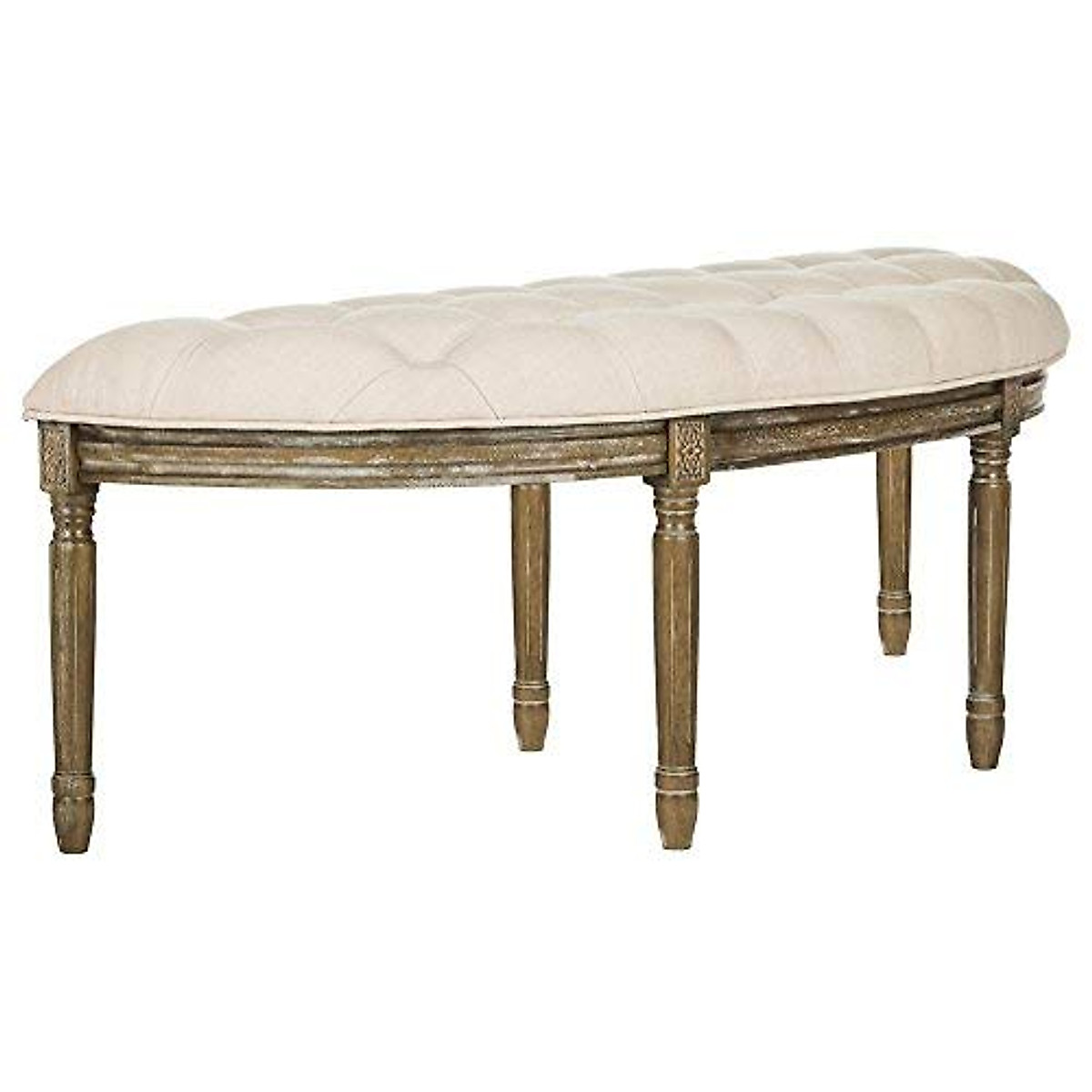 Safavieh Home Collection Abilene Beige and Rustic Oak Tufted Rustic Semi Circle Bench