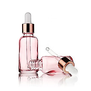 6 Pack,1Oz Pink Glass Dropper Bottle for Essential Oils,Empty Glass Eye Dropper Bottle Holder With Glass Reagent Pipette,Rose-Golden Caps Perfume Travel Vial Container-FREE Pipette,Funnel