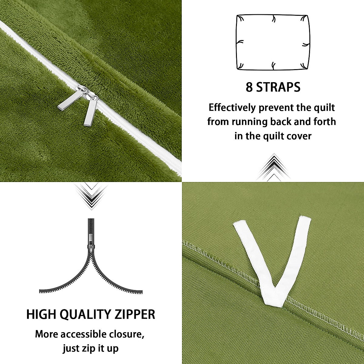 greenoak Velvet Duvet Cover Queen Size,Sage Green Ultra Soft Breathable Flannel Winter Duvet Comforter Cover Set (90" X 90"), Fuzzy Duvet Cover Bedding Sets & Collections with 2 Pillow Shams