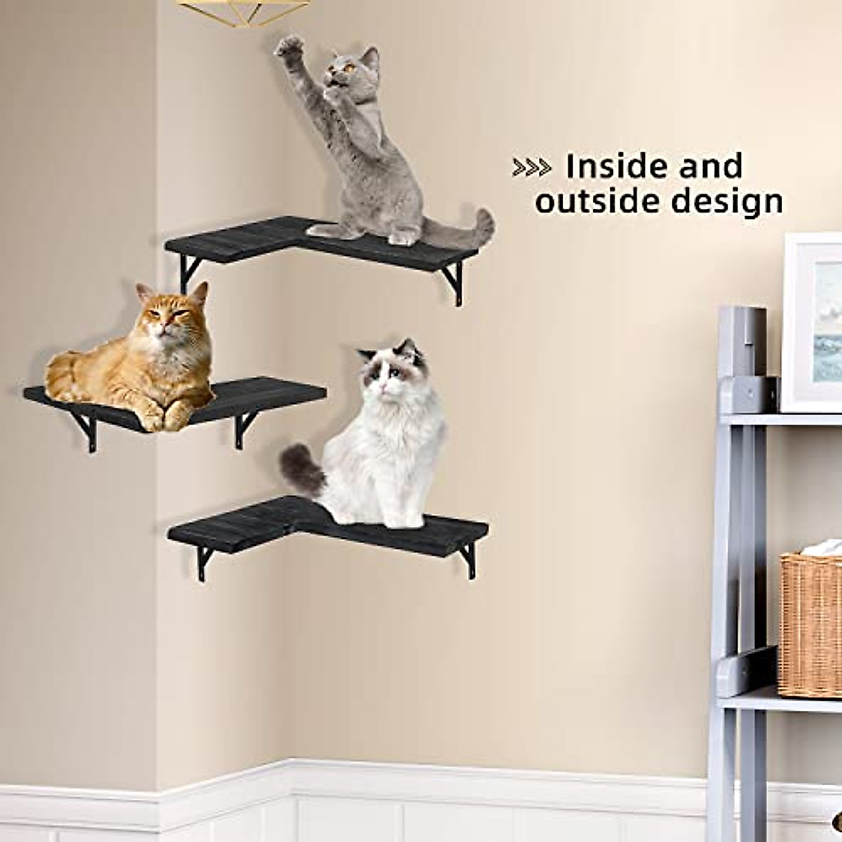 Corner Floating Shelves, Wood Wall Mounted Shelf Set of 3, L-Shaped Rustic Farmhouse Display Storage Shelf Hanging Bookshelf Organizer for Bathroom, Living Room, Bedroom, Kitchen, Office Décor