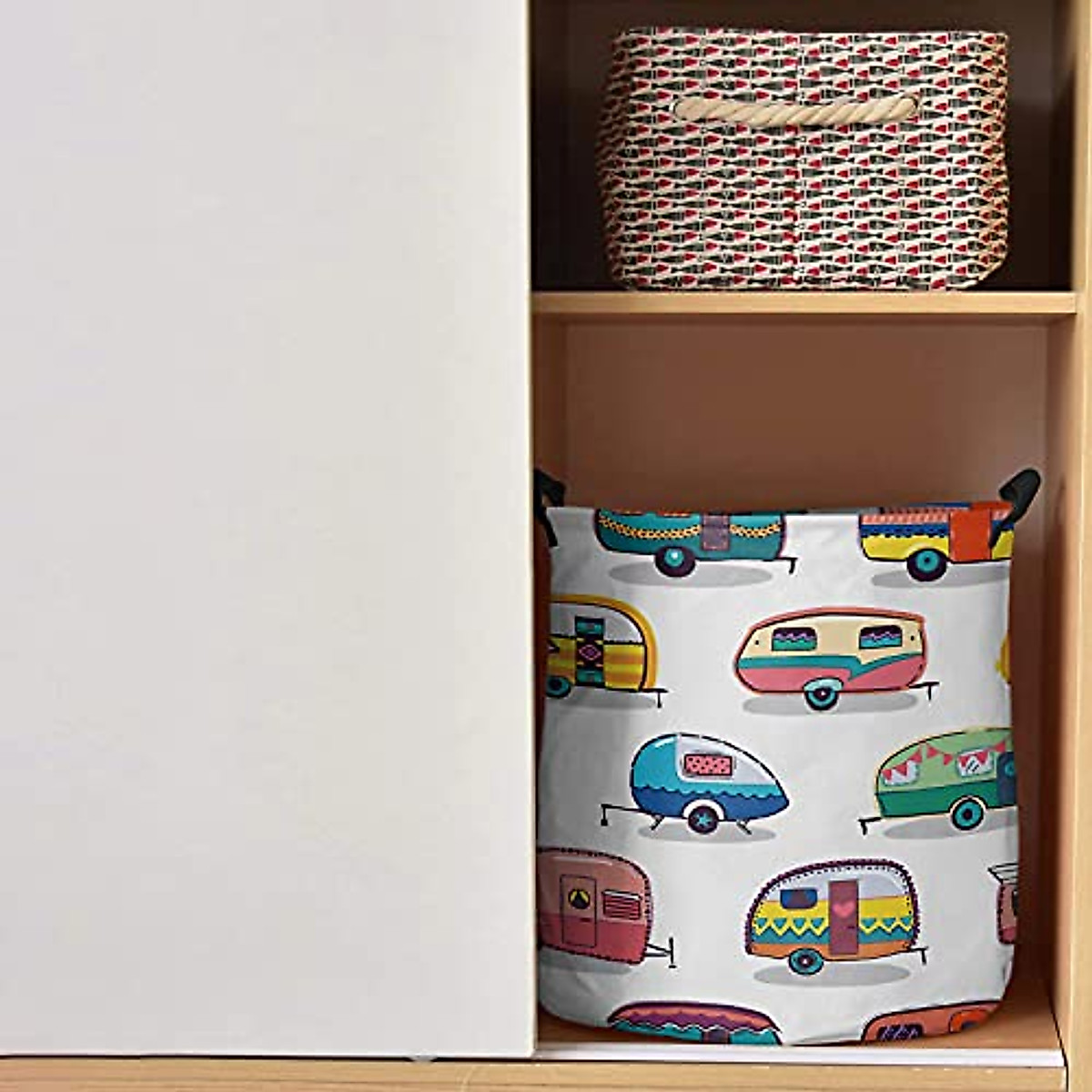 Laundry Basket Summer Camping Rv Cartoon Car,Waterproof 60L Collapsible Clothes Hamper Colorful Truck on White,Large Storage Bag for Bedroom Bathroom