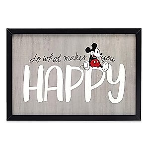 Open Road Brands Disney Mickey Mouse Do What Makes You Happy Framed Wood Wall Decor - for Bedroom, Playroom or Living Room