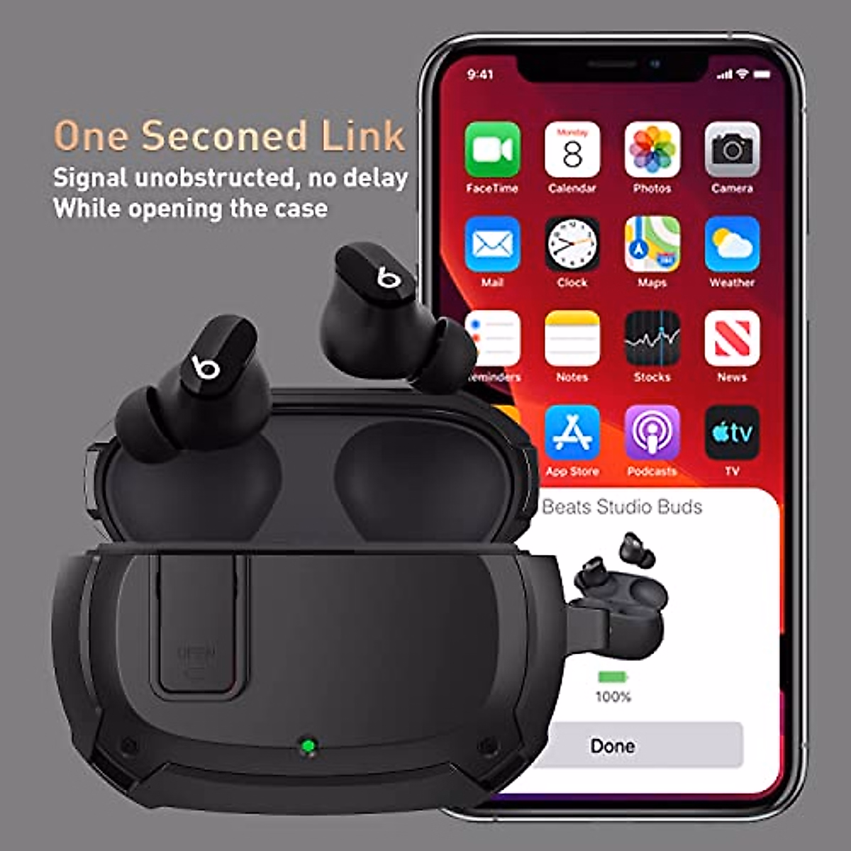 Beats Studio Buds/Studio Buds Plus Case 2021/2023, [Secure Lock] OTOPO Cool Beats Studio Buds+ Protective Case Cover Men Women with Keychain for New Beats Studio Ear buds + Case - Black