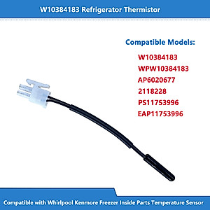 OEM W10384183 Refrigerator Thermistor For Whirlpool WPW10384183 Thermistor Compatible with W10384183CM AP6020677 2118228 PS11753996