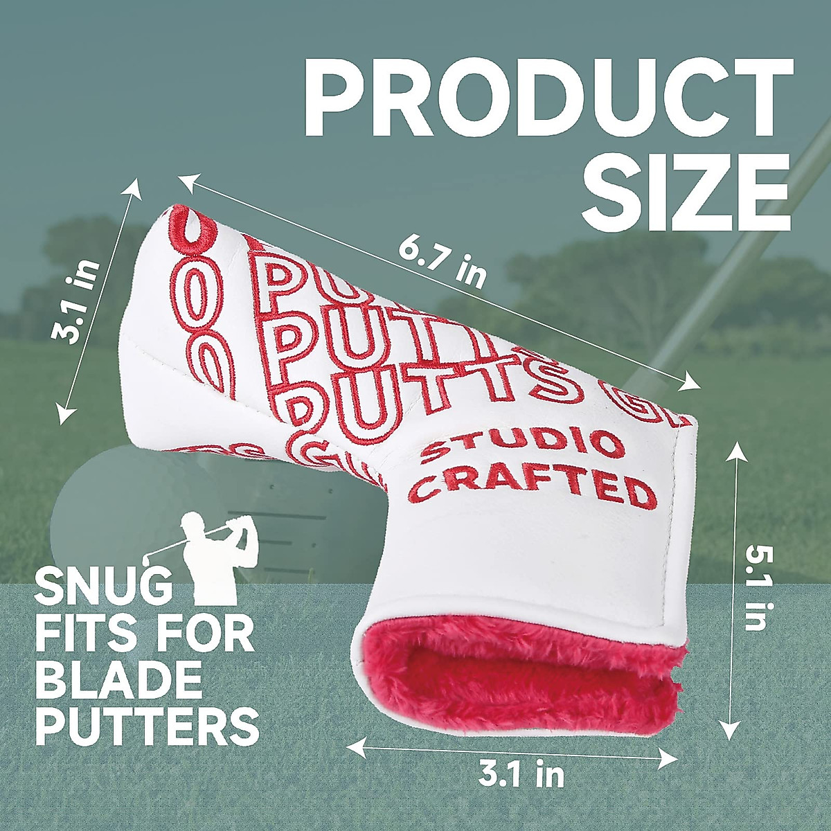 Studio Crafted 0 Putts Given Golf Blade Putter Cover Magnetic Closure (White)