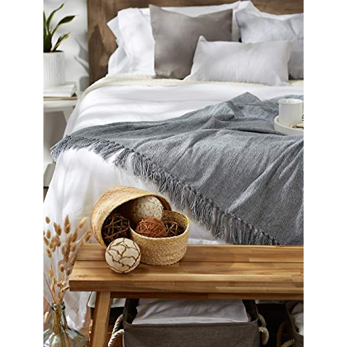 DII Chenille Throw Collection Solid Fringed, 50x60, Denim Blue