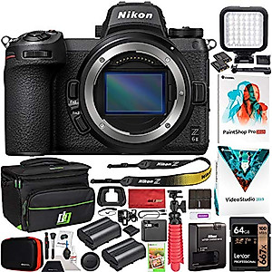 Nikon Z6II Mirrorless Camera Body FX-Format Full-Frame 4K UHD Video 1659 Bundle with Deco Gear Travel Bag Case + Extra Battery + Photography LED + Photo Video Editing Software Kit & Accessories