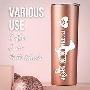 Onebttl Dachshund Mom Gifts, 20oz Skinny Tumbler for Dachshund Lovers, Weiner Dog Lovers, Women, Girls and Dog Mom, Rose Gold (It's Been A Long Day)