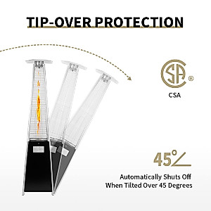 Patio Heater, KEZATO Outdoor Pyramid Patio Heater with Cover and Wheels 42000 BTU Glass Tube Propane Heater for Commercial and Residential Use Black