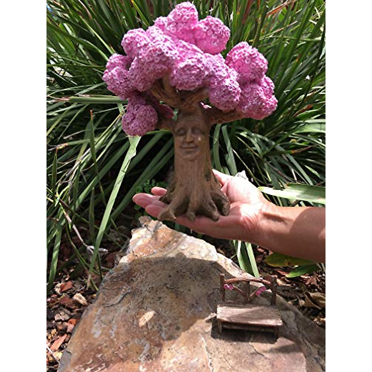 GlitZGlam Ethan's Magical Tree with a Matching Fairy Bench for The Enchanted Fairy Garden (9 Inch Tall) - A Fairy Garden Accessory