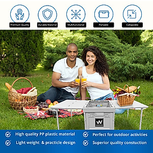 W WANTSANDNEEDS Folding Storage Bin – Collapsible Foldable Storage Bin with Folding Table – Storage Bin for Outdoor Activities, Football Tailgating, Hunting, Camping