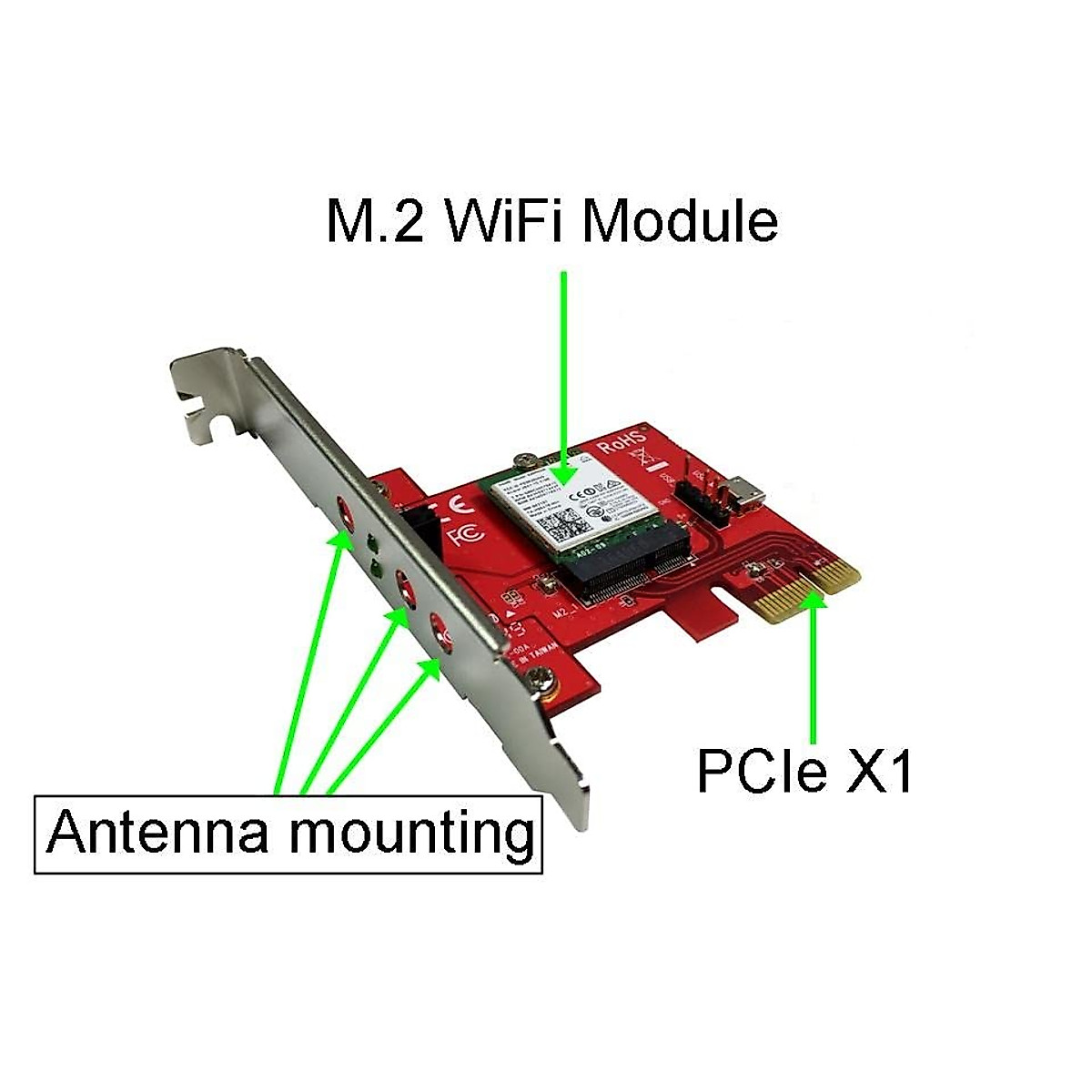 Ableconn PEXM2150E PCI Express x1 Adapter Card with M.2 Key E Socket - Support M2 E Key or A-E Key WiFi or Bluetooth Module