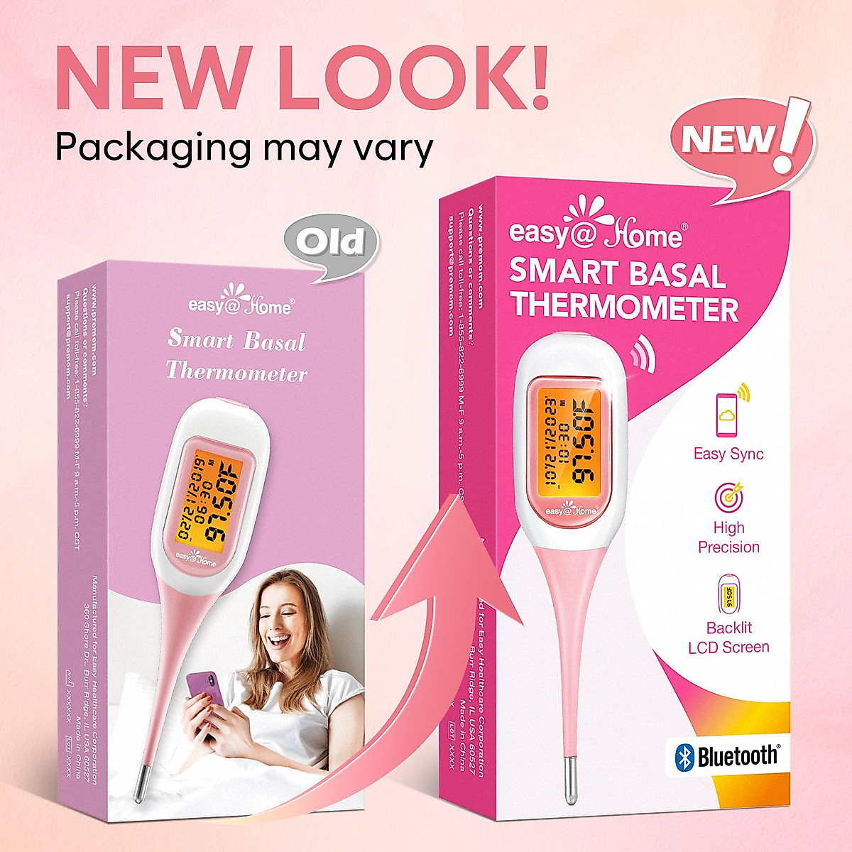 Easy@Home Smart Basal Thermometer, Large Screen and Backlit, FSA Eligible, Period Tracker with Premom(iOS & Android) - Auto BBT Sync, Charting, Coverline & Accurate Fertility Prediction EBT-300