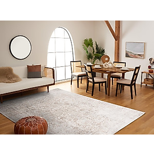 SAFAVIEH Evoke Collection Area Rug - 8' x 10', Ivory & Taupe, Oriental Distressed Design, Non-Shedding & Easy Care, Ideal for High Traffic Areas in Living Room, Bedroom (EVK256E)