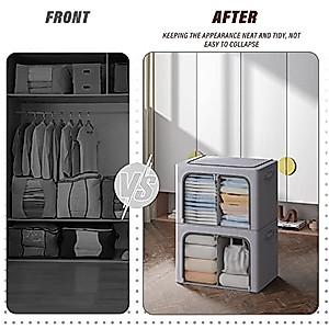 2Pack Stackable Storage Bins Oxford Frame Storage Box with Clear Window, Label Holder, Durable Carry Handles (Light Grey, 3x36L-15.7x11.8x11.8)