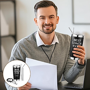 Sumind 6 Pcs Coach Gifts Best Coach Ever Tumbler with Lid Lanyard Whistle Coach Stainless Steel Travel Mug Best Coach Ever Gifts Coach Appreciation Tumbler Soccer Volleyball Basketball Football 20 oz